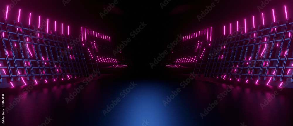 Futuristic Sci-Fi Abstract Blue Violet Purple Neon Light Shapes On ...