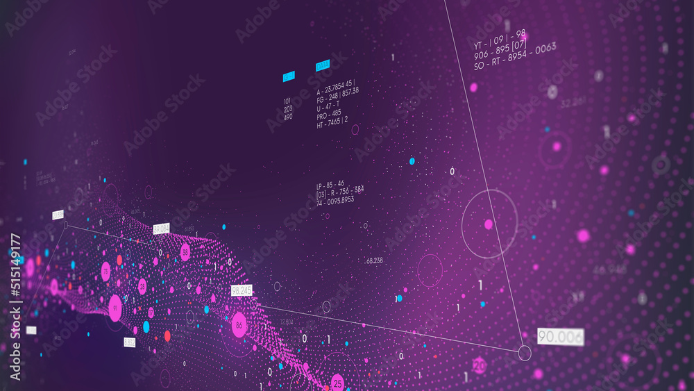 Database grid visualization, big data flow wave, analytics and information processing by ...
