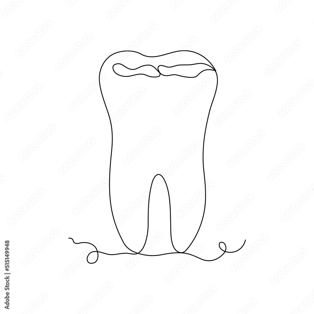 Tooth. Single line. The tooth is drawn by one black line on a white ...