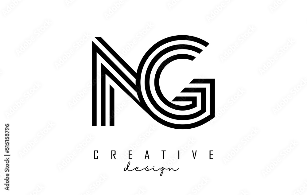 Outline NG n g letter logo with united lines. Letters with geometric ...