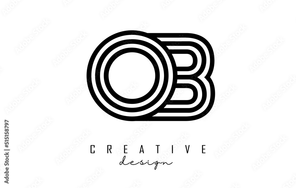 Outline OB o b letter logo with united lines. Letters with geometric ...