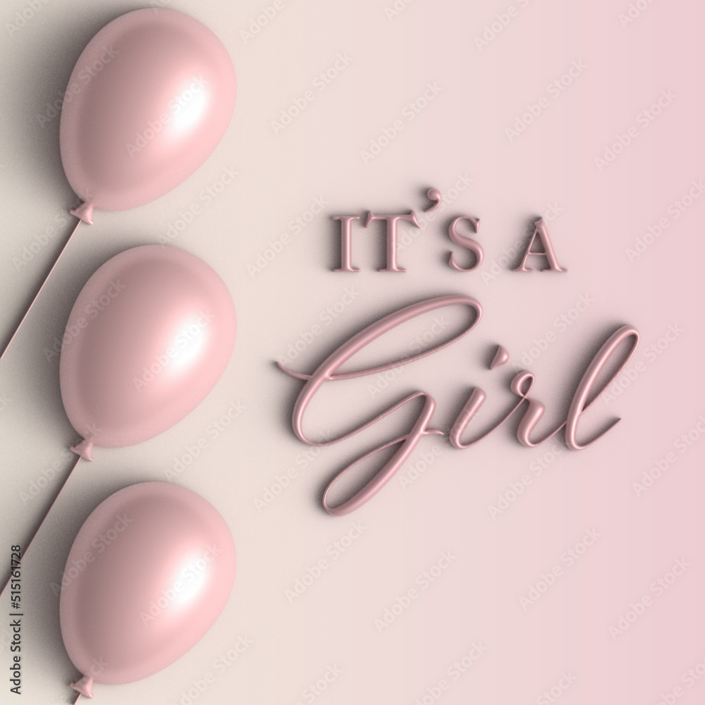 It`s a girl, baby shower announcement banner with pink balloon, pastel ...