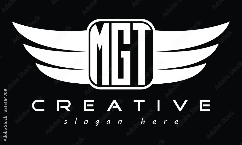 MGT three Letter Wings Flying Initial wing symbol minimalist creative ...