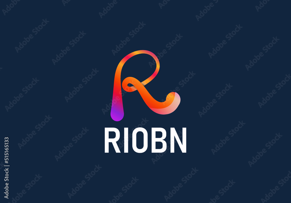 Abstract Letter R Logo, Green Geometric Shape rounded style isolated on ...