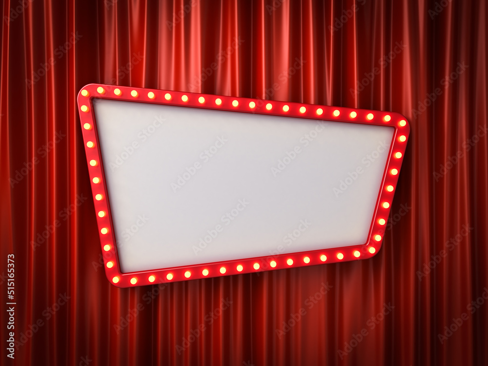 Retro billboard sign or blank shining signboard with glowing yellow ...