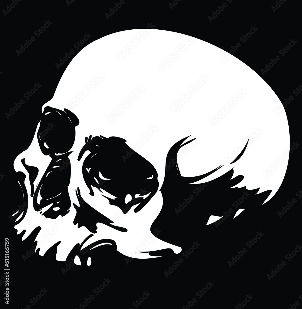Human white skull isolated in black background vector EPS horror dark ...