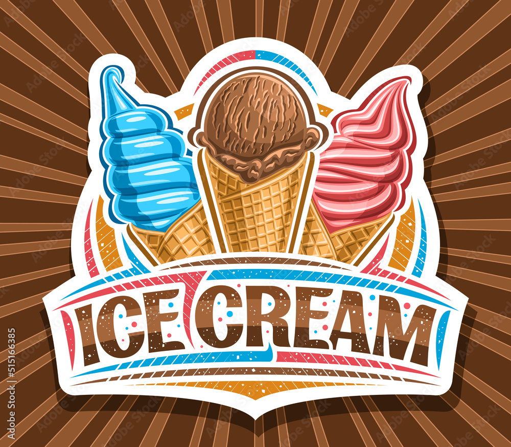 Vector logo for Ice Cream, cut paper sign board for kids cafe with ...