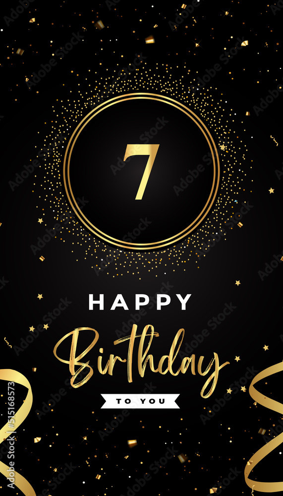 7th Birthday celebration with gold circle frames, ribbons, stars, and ...