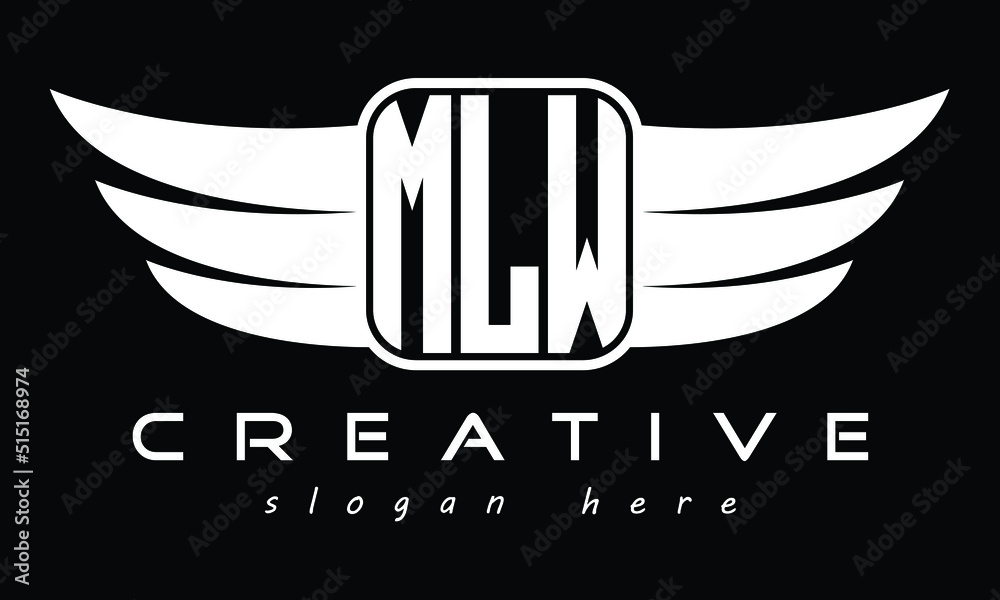 MLW three Letter Wings Flying Initial wing symbol minimalist creative ...
