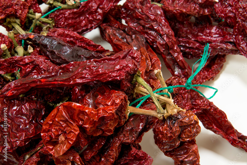Closeup of peperoni cruschi, an air-dried crunchy sweet pepper used in ...