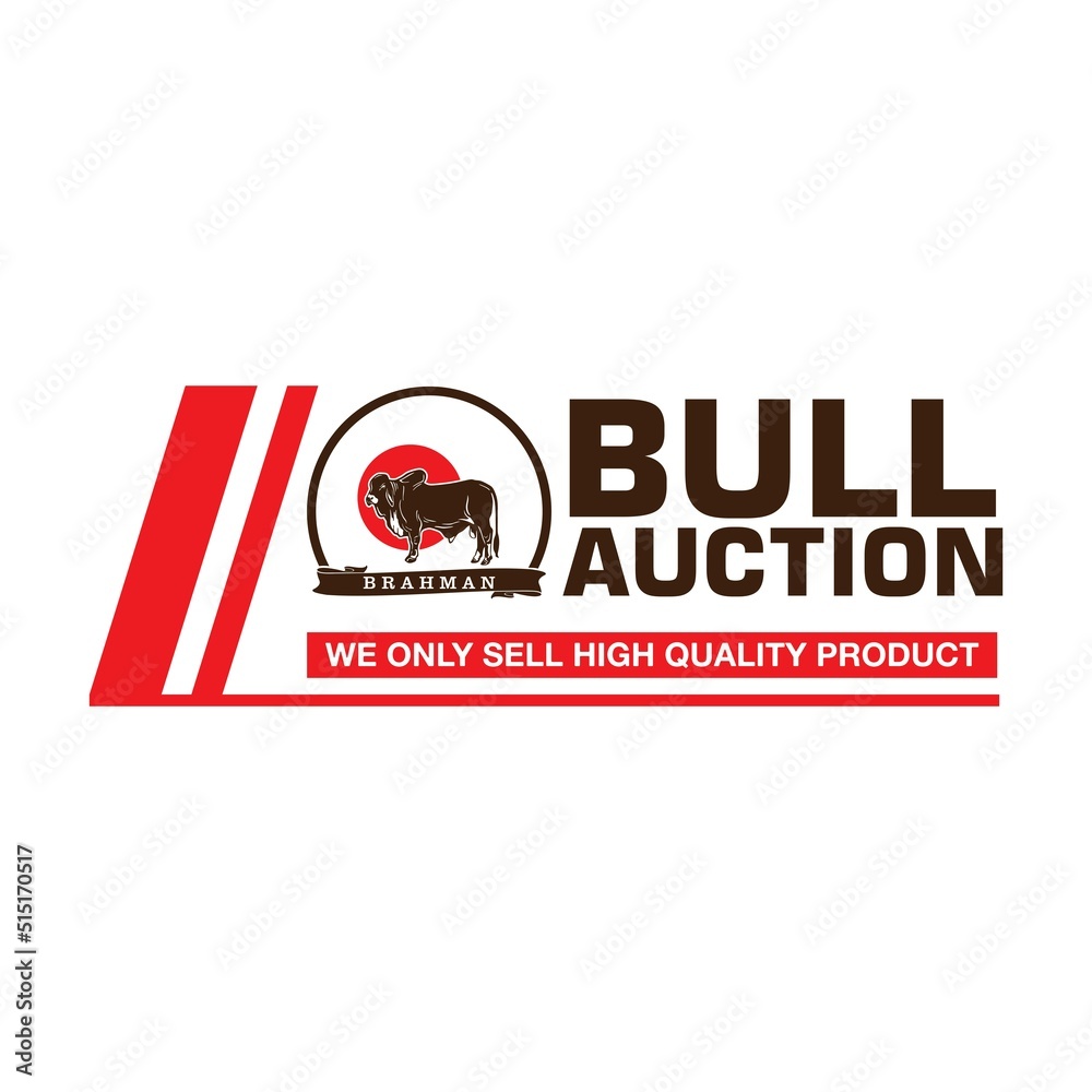 BULL AUCTION BANNER LOGO, silhouette of great brahman and red moon ...