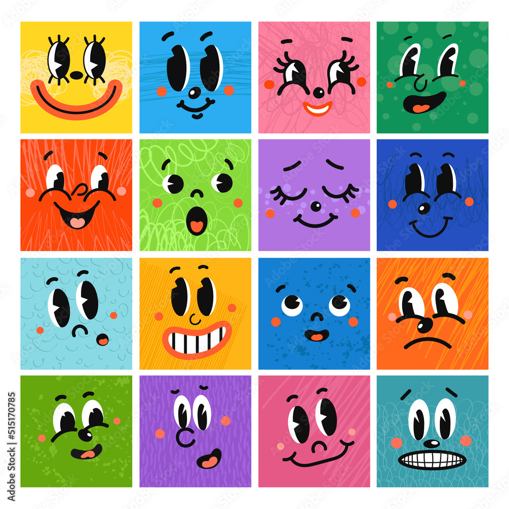 Vector Colorful Set of Illustrations different emotion face. Funny ...