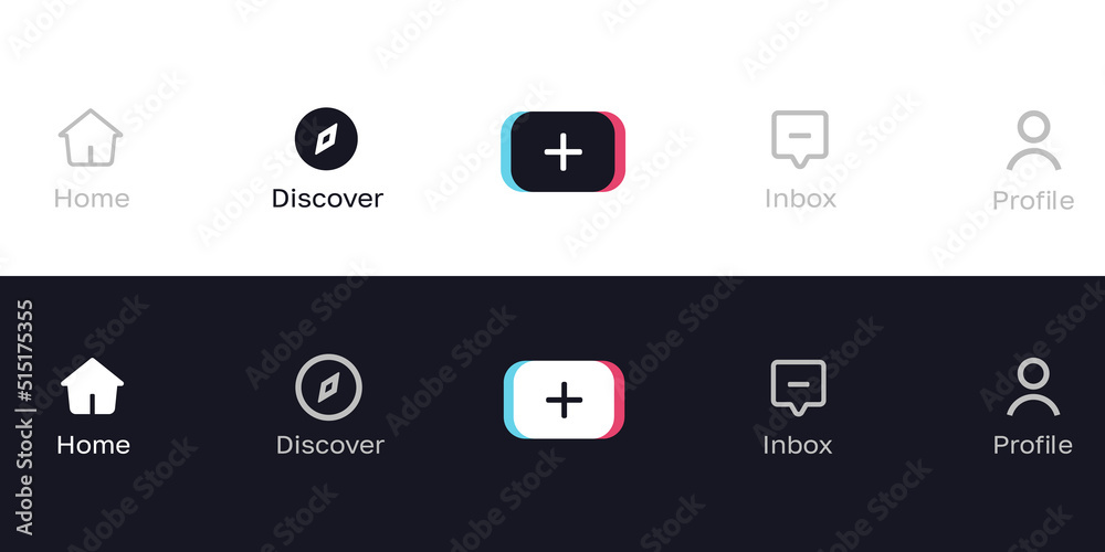 Tik tok menu button icon of social media on white and black background ...