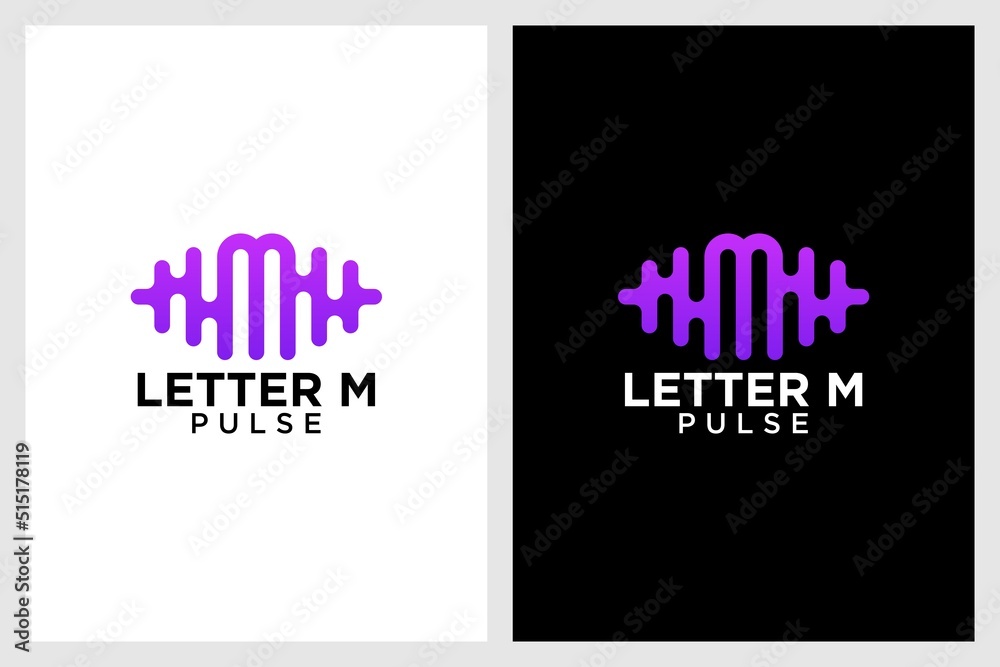 m logo design with pulse or wave Stock Vector | Adobe Stock