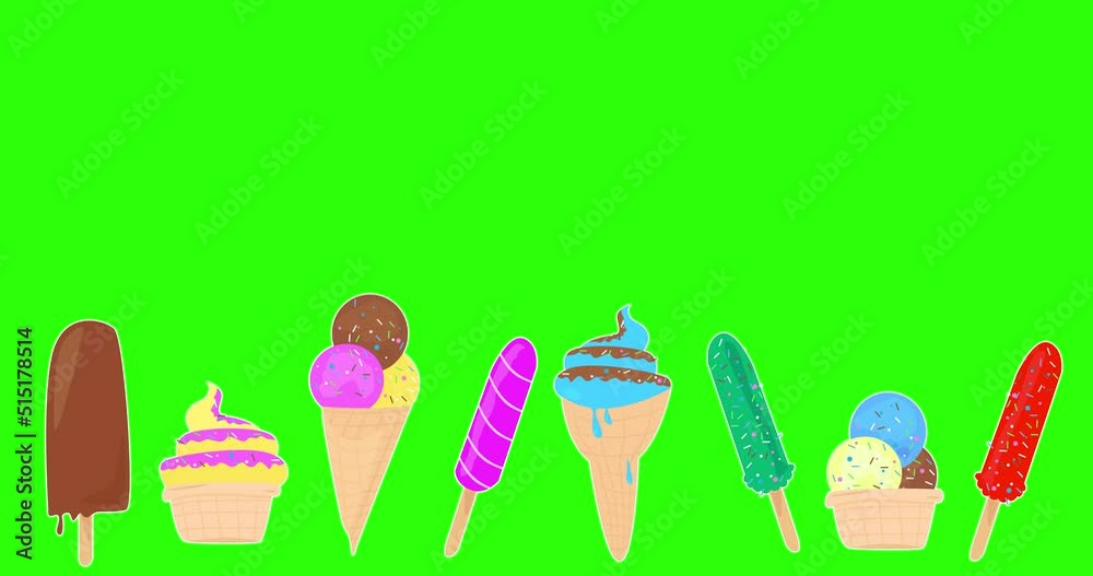 Ice Cream background video. Colorful animated summer sweet food cartoon ...