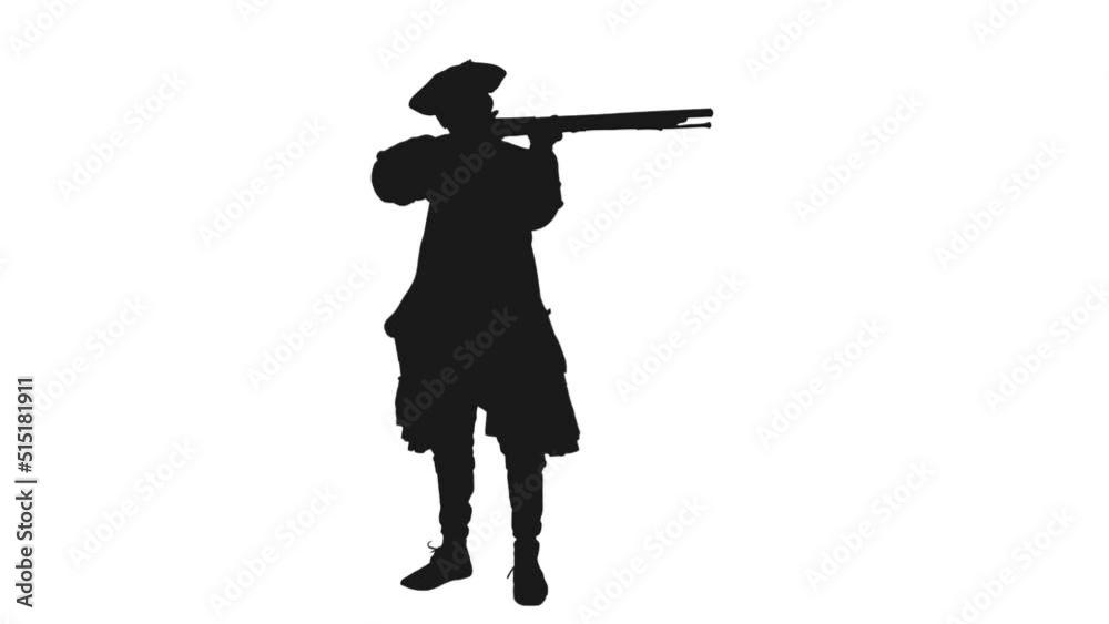 Black and white silhouette of 18th century soldier firing musket, Full ...