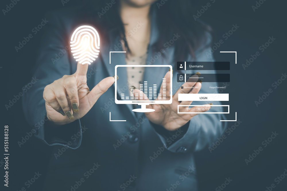cyber security concept woman's hand using a smartphone to the system ...