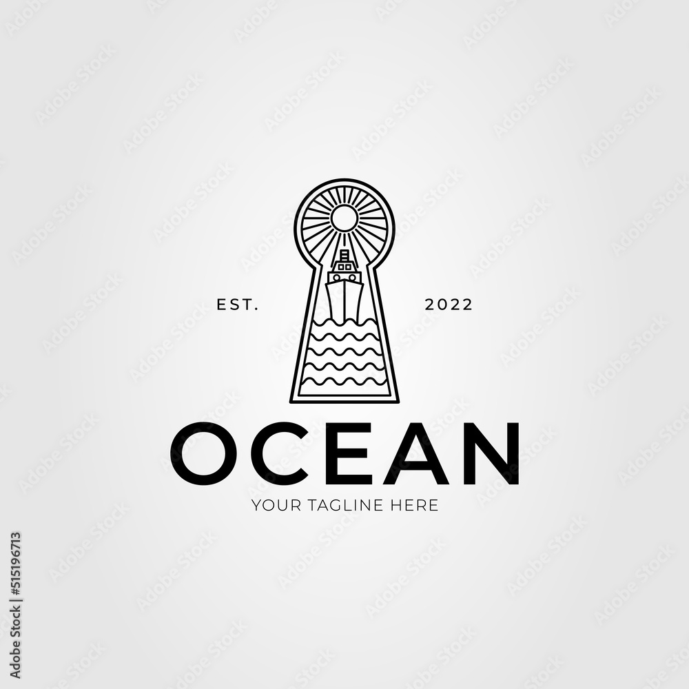ocean with ship or cruise on keyhole logo vector illustration design ...
