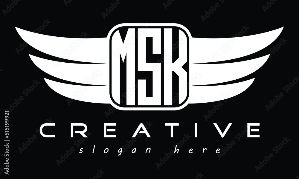MSK three Letter Wings Flying Initial wing symbol minimalist creative ...