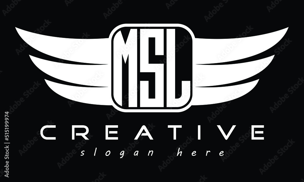 MSL three Letter Wings Flying Initial wing symbol minimalist creative ...