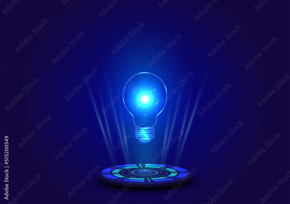 Light Bulb Idea Symbol Tech Circle Hologram Innovation and Creativity ...