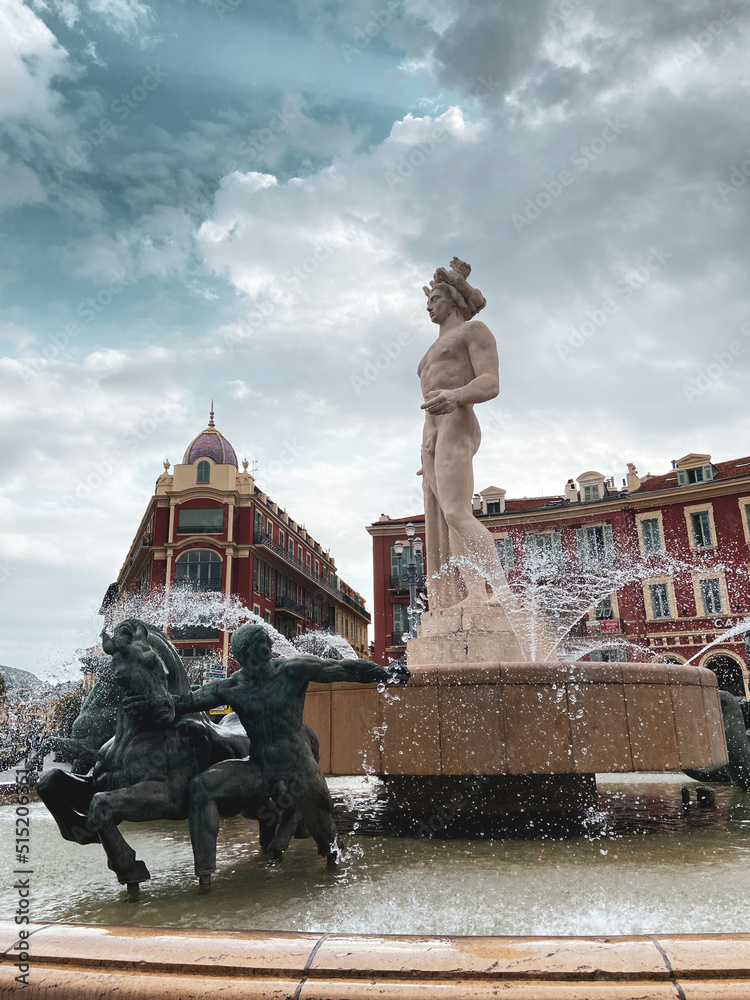Nice, France, October 6, 2021: Fontaine du Soleil, the Sun Fountain in ...