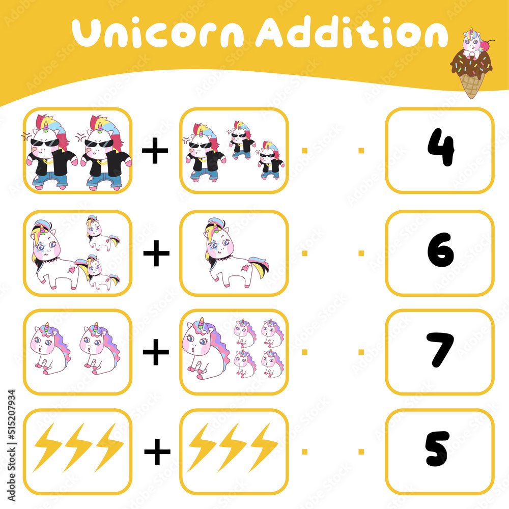 Math worksheet with unicorn theme. Learning how to counting for ...