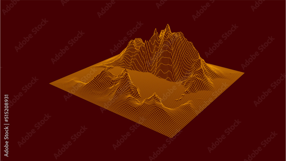 Abstract digital landscape. Wireframe landscape background. Digital ...