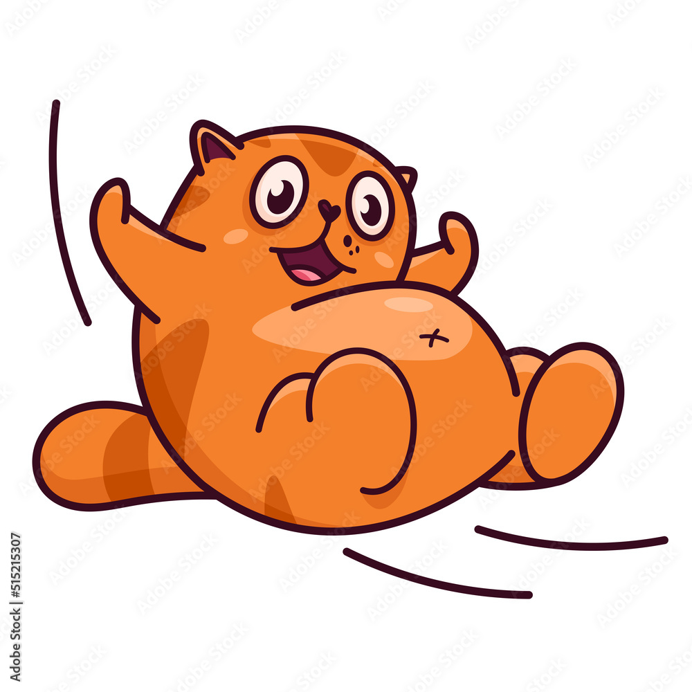 Cute red cat is rolling down a hill. Shows emotions, joy, play ...