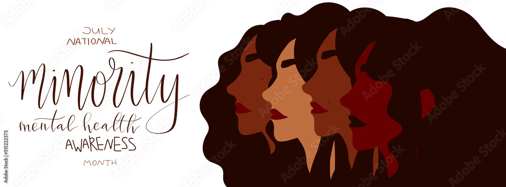 National minority mental health awareness month July poster. Female ...