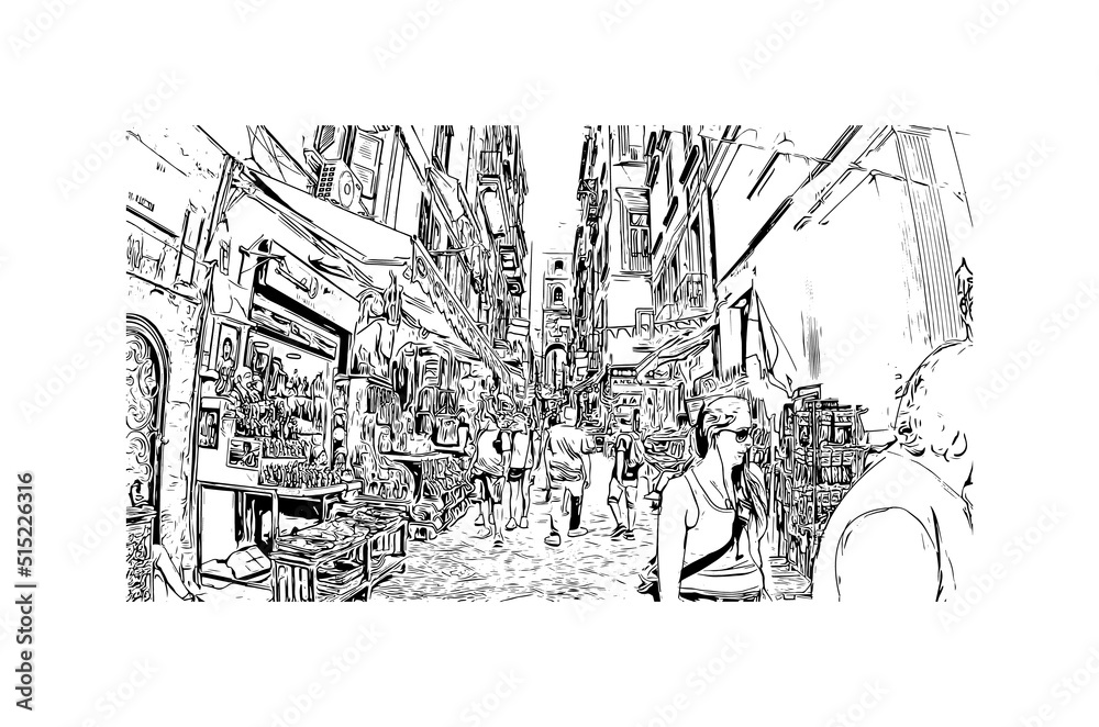 Building view with landmark of Naples is the city in Italy. Hand drawn ...