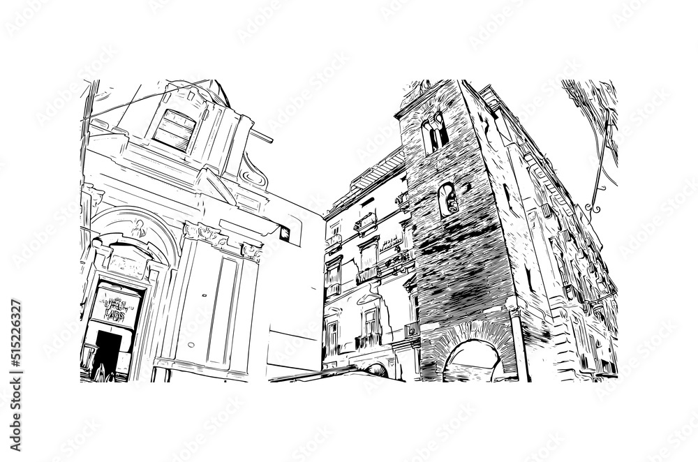 Building view with landmark of Naples is the city in Italy. Hand drawn ...