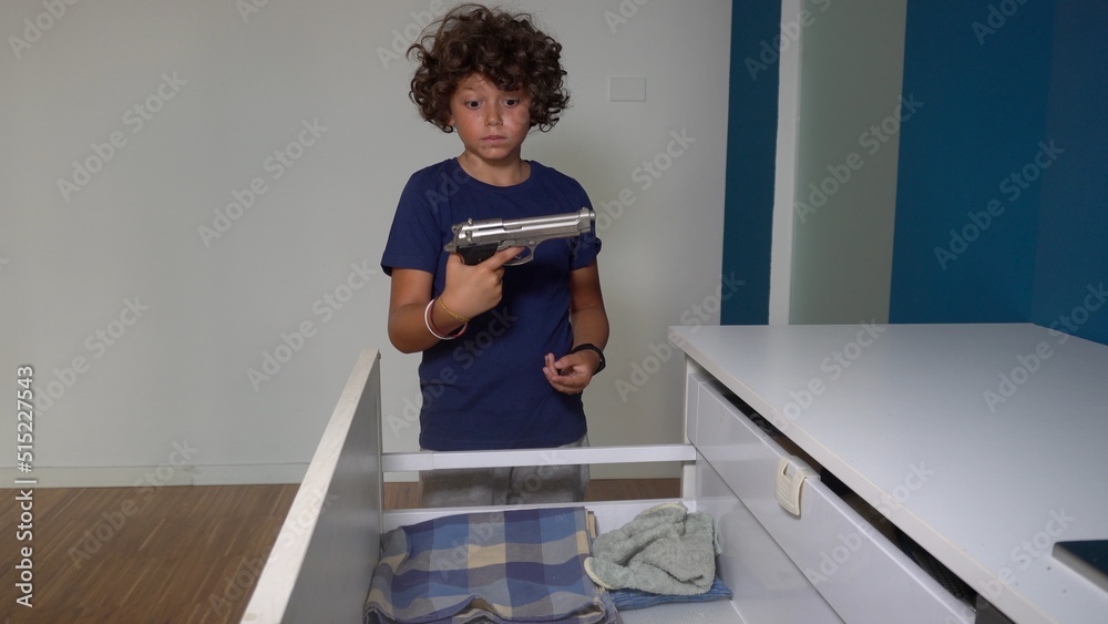 8-year-old boy alone at home finds a real gun in his parents' drawer ...