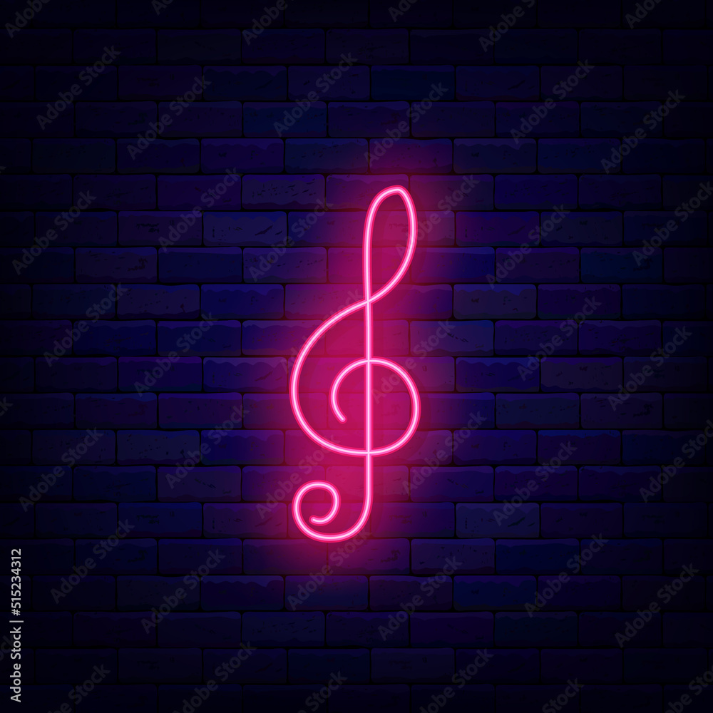 Treble clef neon icon. Musical note. Music school logo. Night club logo ...