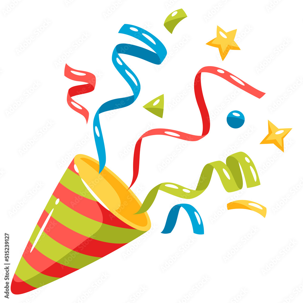 Illustration of exploding party popper with confetti. Decoration for ...