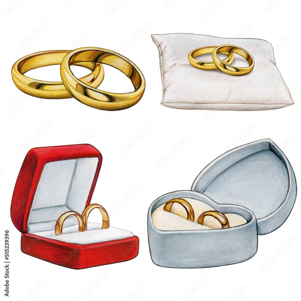 Watercolor hand drawn wedding rings collection Stock Vector | Adobe Stock