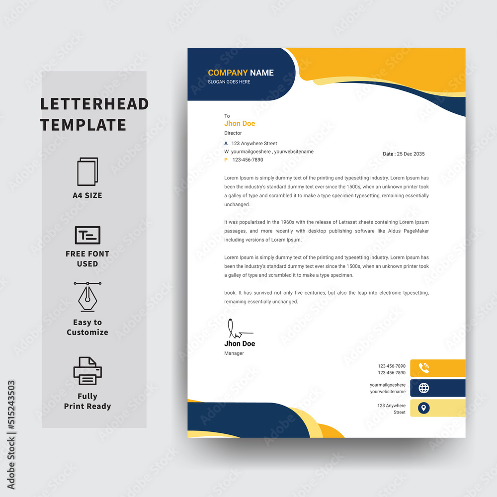 Corporate Creative letterhead Design Template, Yellow and Blue Fully ...
