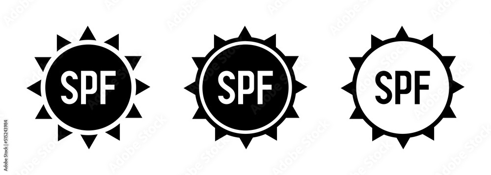 Sun Protection Factor label. SPF icons. Vector black clipart isolated ...