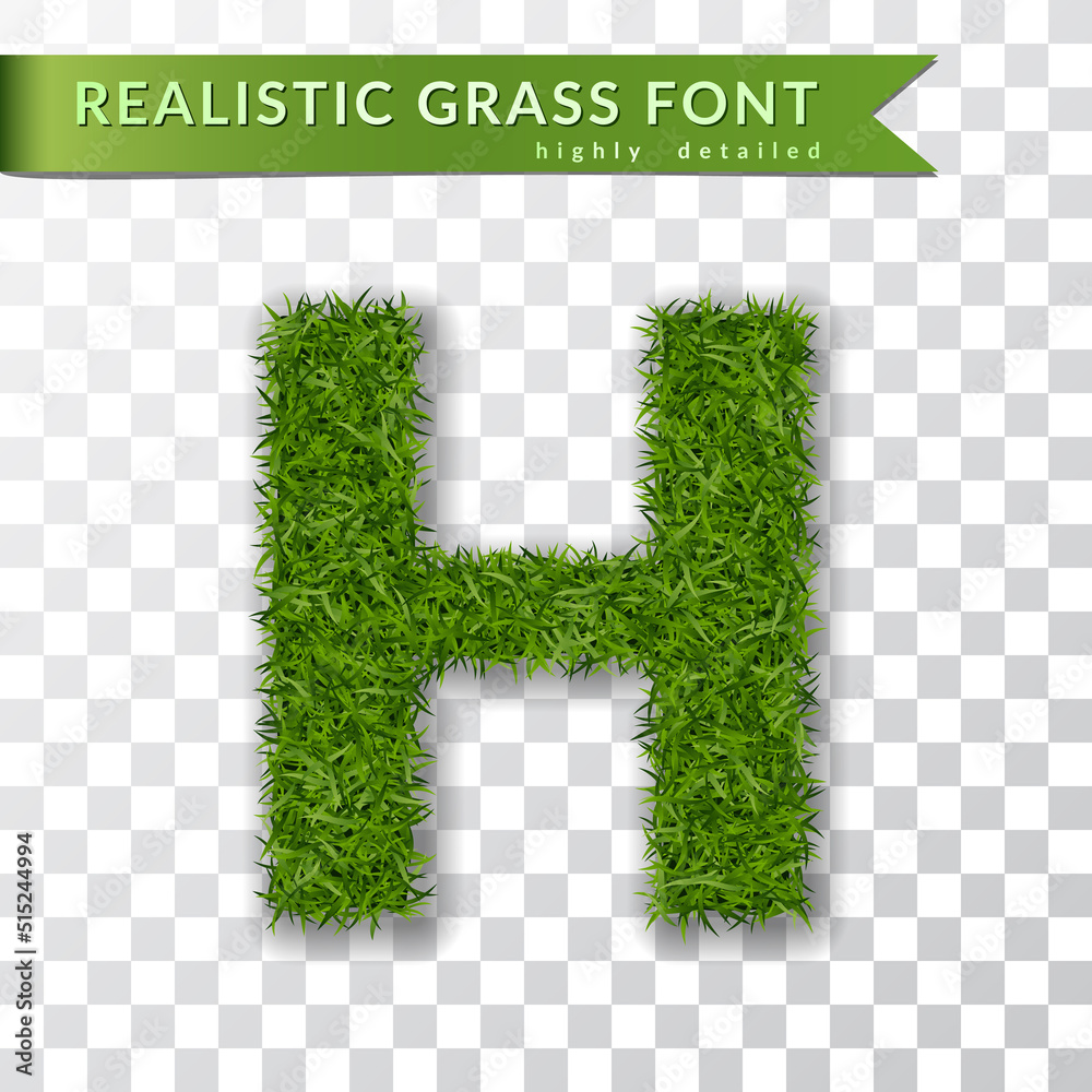 Grass letter H, alphabet 3D design. Capital letter text. Green font ...