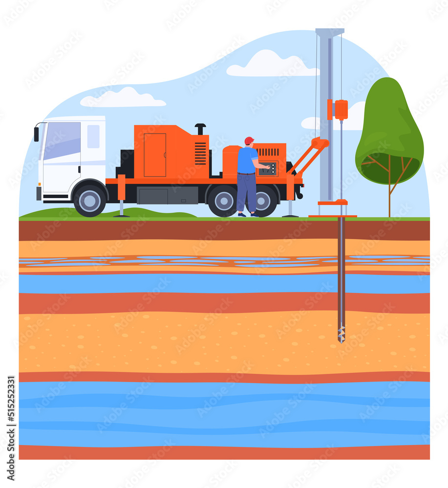 Water supply wells in residential premises. Infographics of soil layers ...