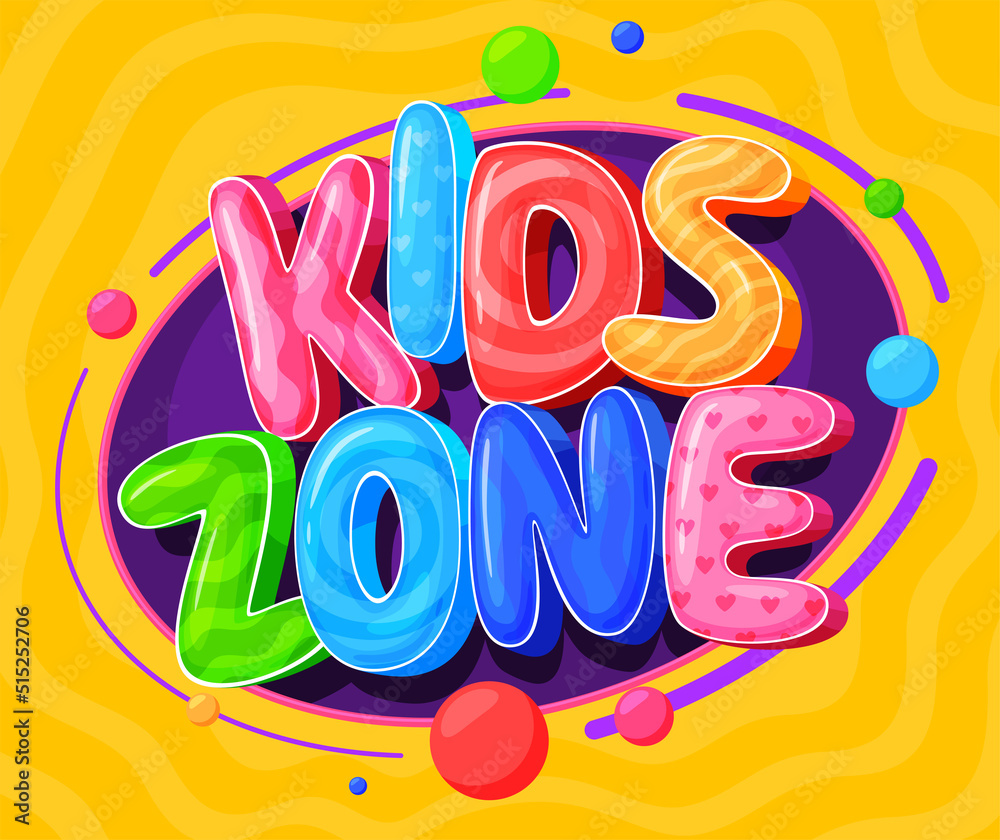 Kids zone banner. Colorful fun font. Bright children inscriptions ...