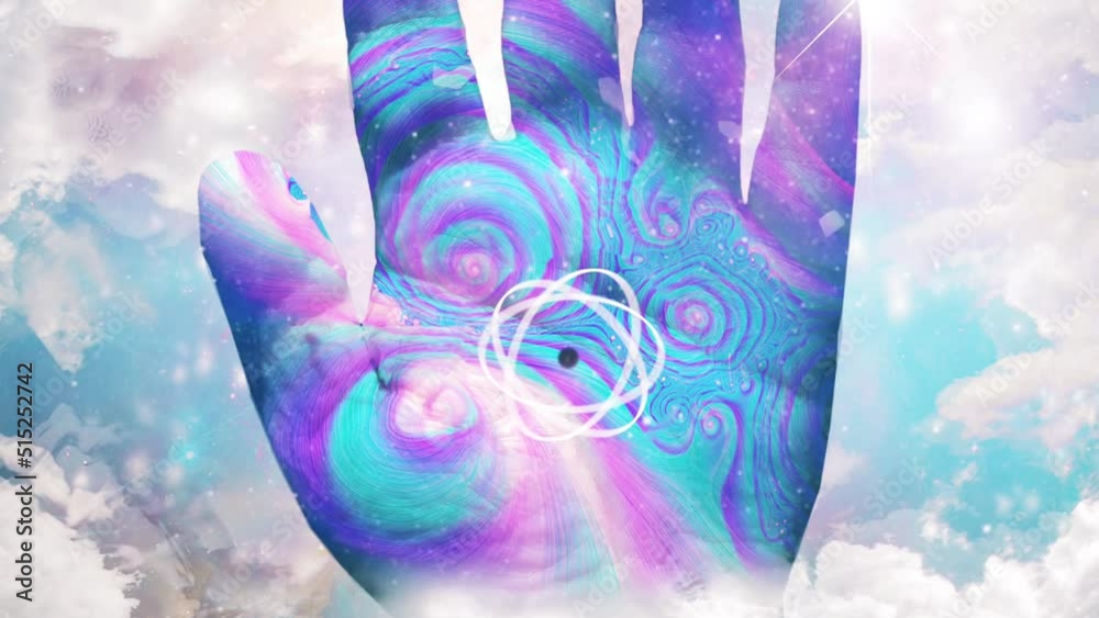 Atom model in human hand in clouds Stock Video | Adobe Stock