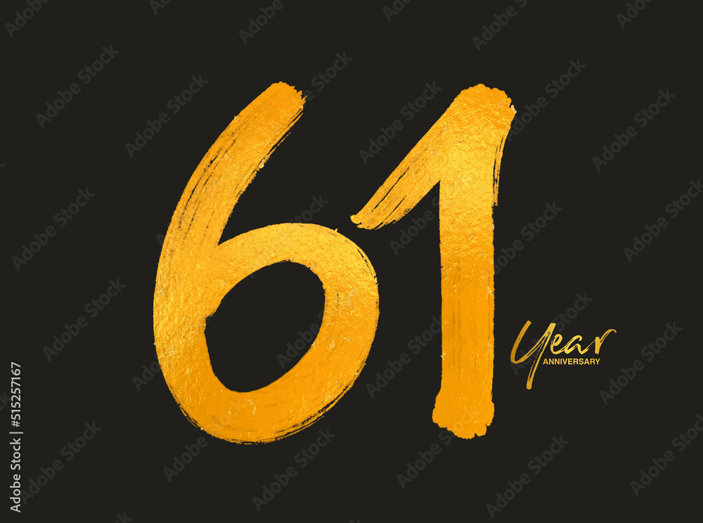 Gold 61 Years Anniversary Celebration Vector Template, 61 Years logo ...