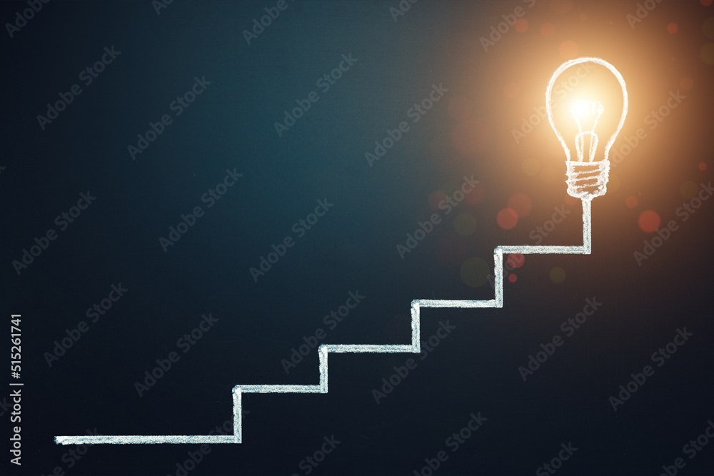 Goals concept with hand drawn light bulb and steps. Idea concept ...