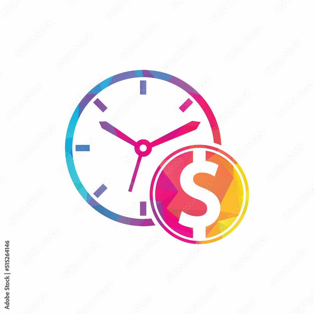 Time dollar logo design template icon. Time is money concept, clock and ...