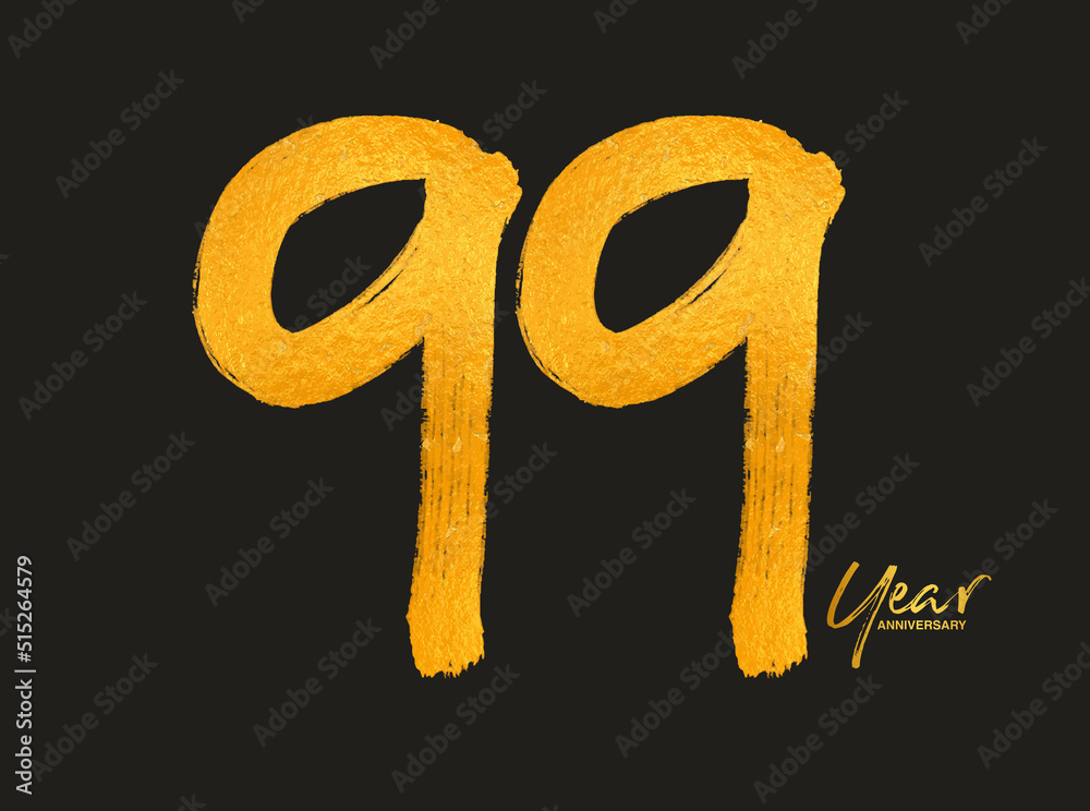 Gold 99 Years Anniversary Celebration Vector Template, 99 Years logo ...