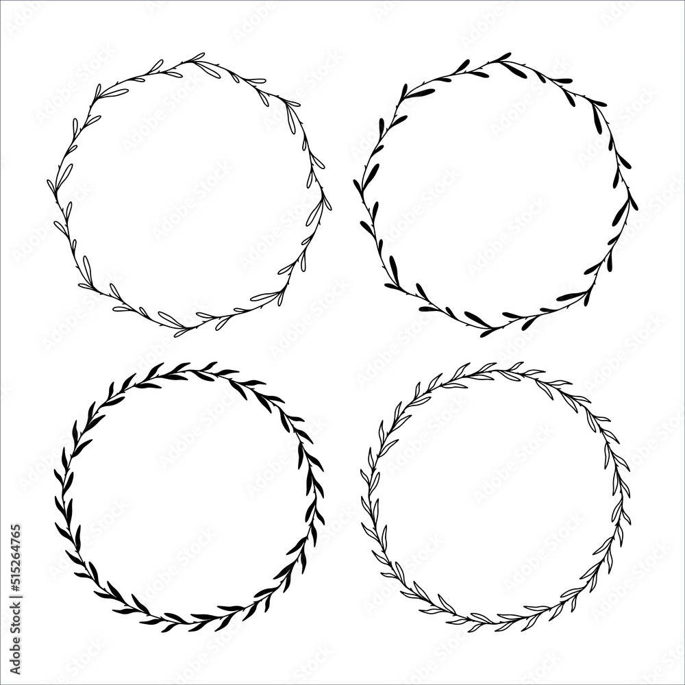 Set of 4 hand drawn spring wreaths isolated on white background, vector ...