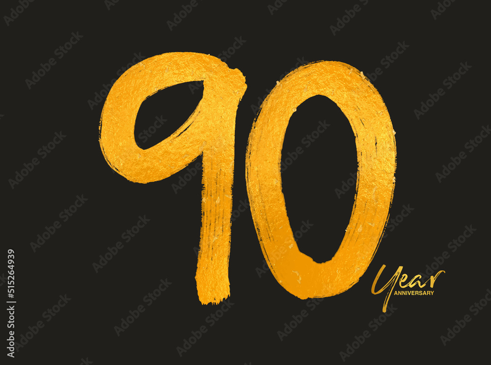 Gold 90 Years Anniversary Celebration Vector Template, 90 Years logo ...