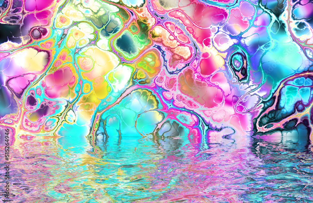 psychedelic subterranean waterway - reflection of marbling on water ...