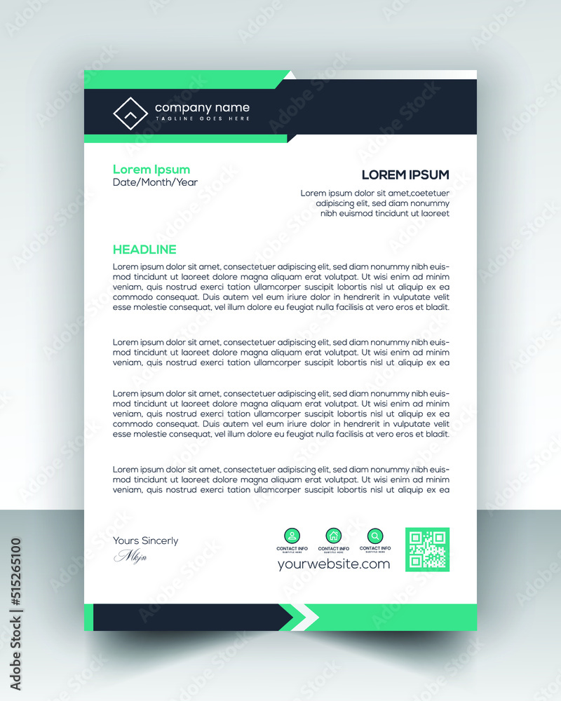 corporate modern letterhead design template with yellow blue green and ...